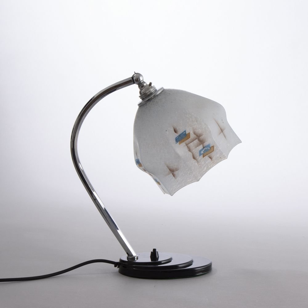 Art Deco Swan Neck Desk Reading Lamp with Original Geometric Shade ...