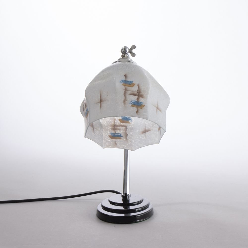 Art Deco Swan Neck Desk Reading Lamp with Original Geometric Shade ...