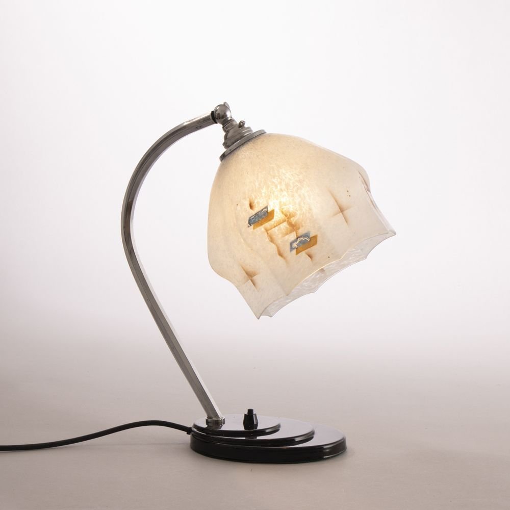 Art Deco Swan Neck Desk Reading Lamp with Original Geometric Shade ...