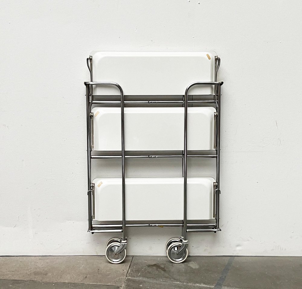 Vintage German Foldable Service Cart with 3 Trays, 1970s for sale at Pamono