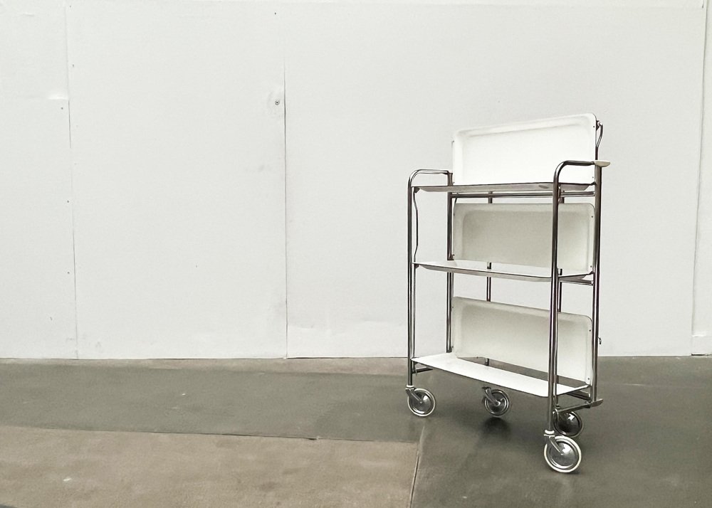 Vintage German Foldable Service Cart with 3 Trays, 1970s for sale at Pamono