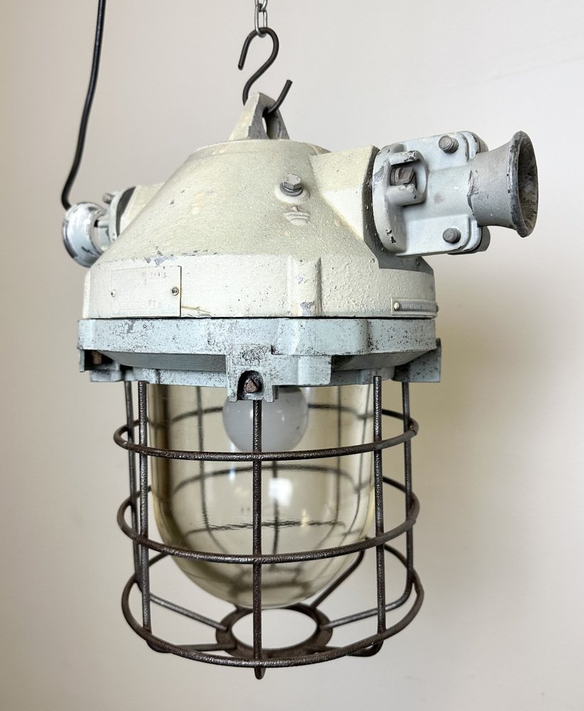 Industrial Bunker Ceiling Light with Iron Cage from Elektrosvit, 1970s ...