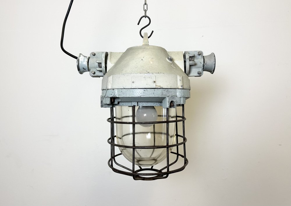 Industrial Bunker Ceiling Light with Iron Cage from Elektrosvit, 1970s ...