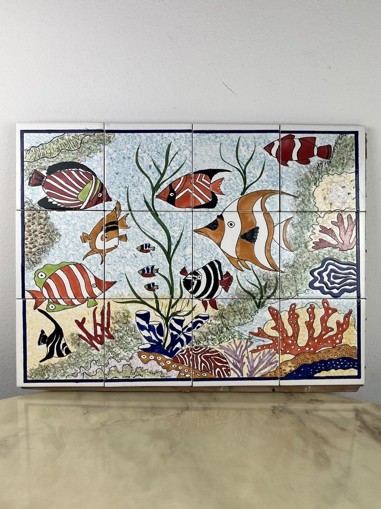 Hand Decorated Ceramic Panel, Italy, 1980s for sale at Pamono