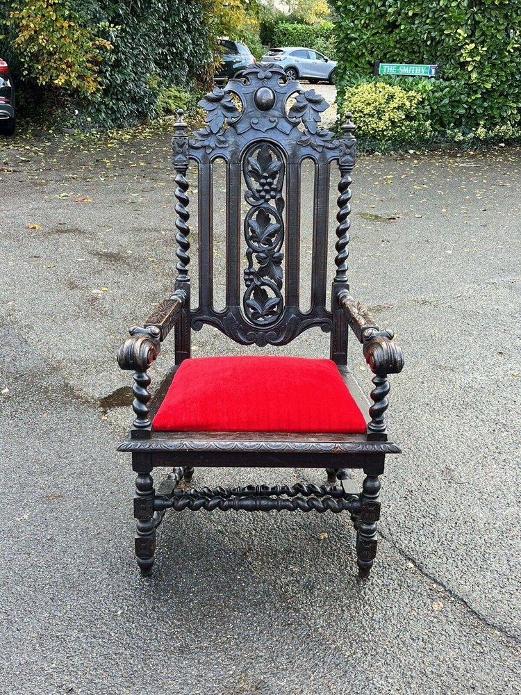 Antique Oak Country House Throne Armchair for sale at Pamono