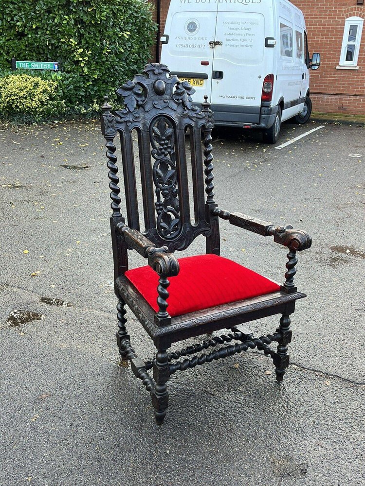 Antique Oak Country House Throne Armchair for sale at Pamono