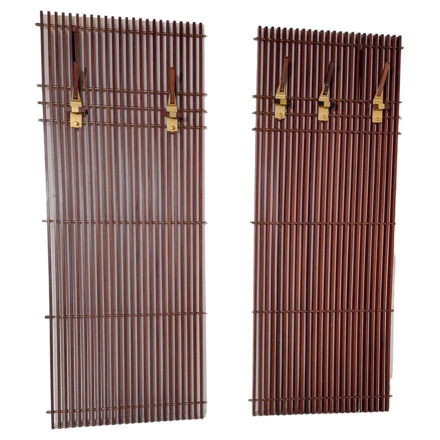 Mid-Century Modular Wooden and Brass Slatted Coat Racks, Italy, 1950s ...