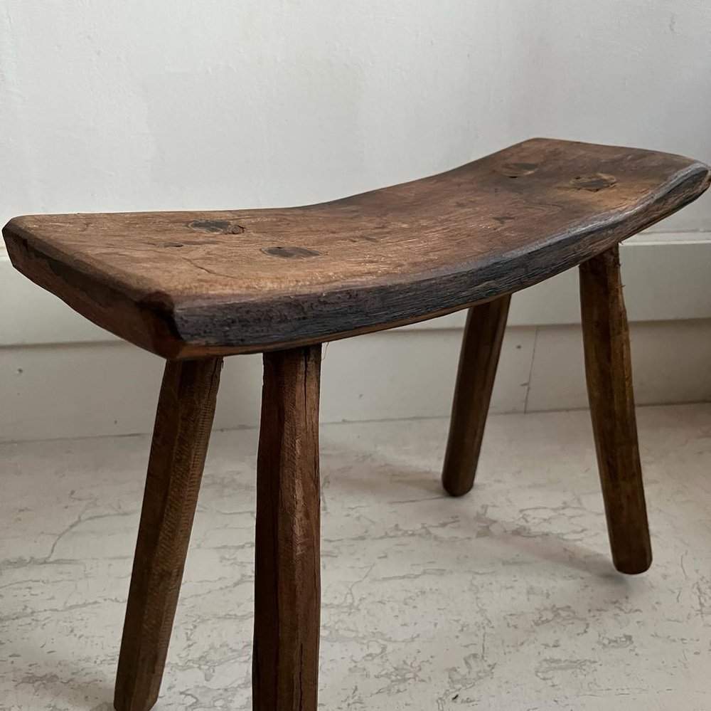 Hungarian Rustic Milking Stool with Curved Seat for sale at Pamono