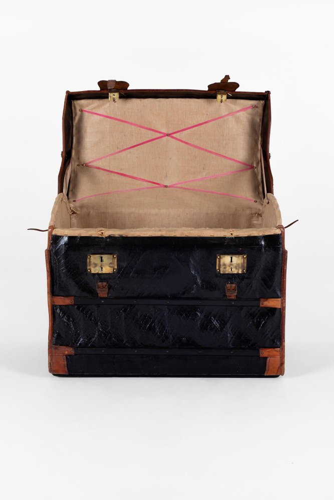 Large Leather Steamer Trunk for sale at Pamono