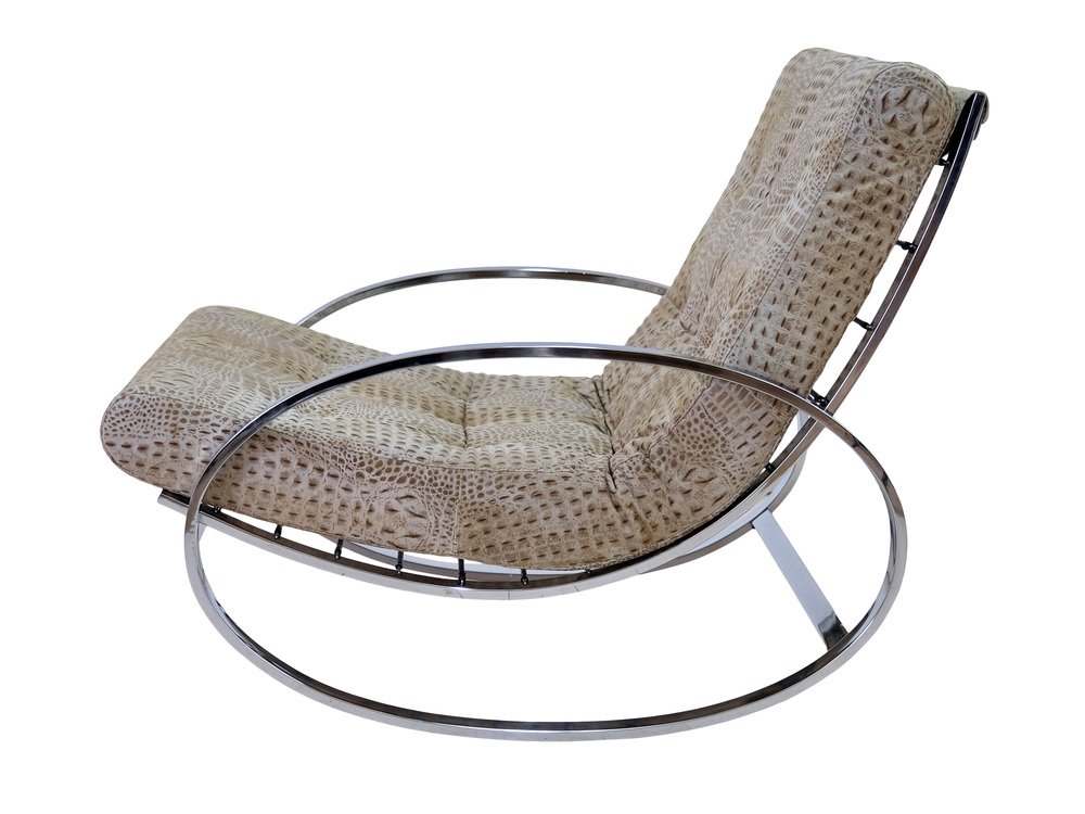 Mid-Century Modern Chrome Steel Tube Rocking Chair with Croco-Style ...