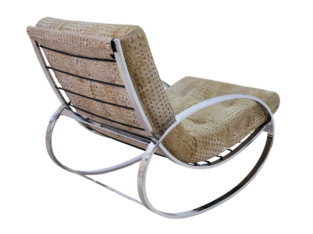 Mid-Century Modern Chrome Steel Tube Rocking Chair with Croco-Style ...