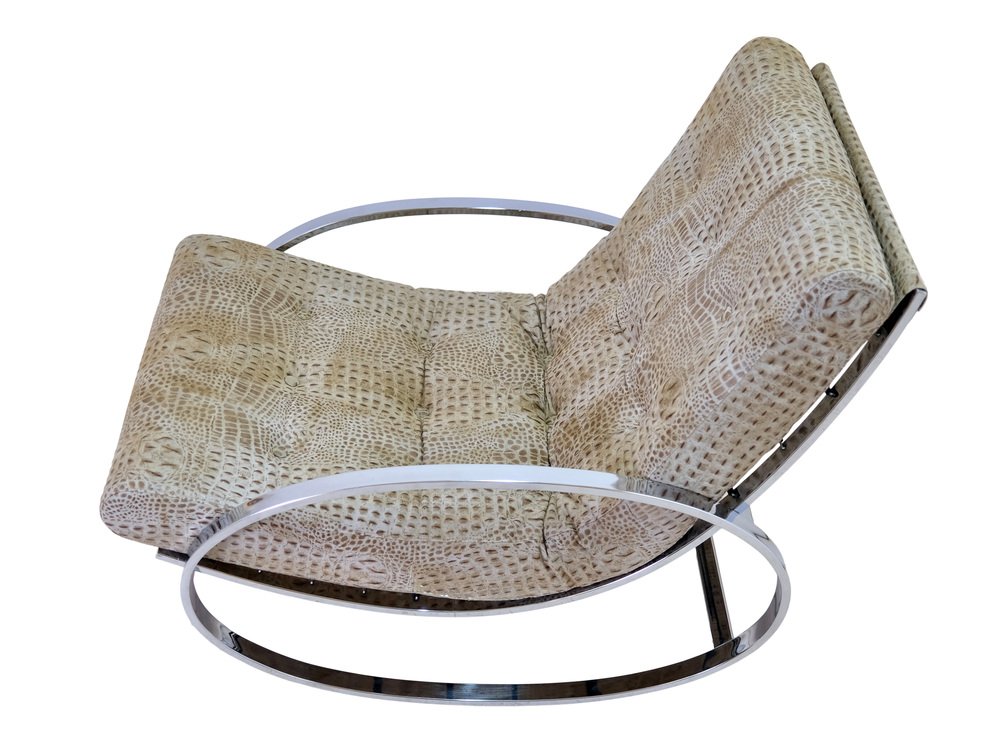 Mid-Century Modern Chrome Steel Tube Rocking Chair with Croco-Style ...
