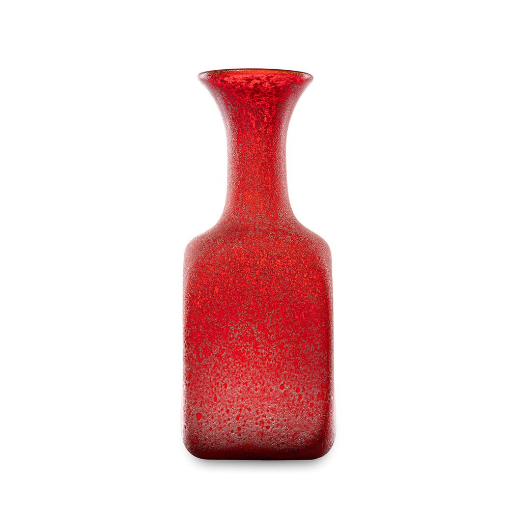 Vintage Red Hand-Blown Studio Glass Vase in Square Shape, 1970s for ...
