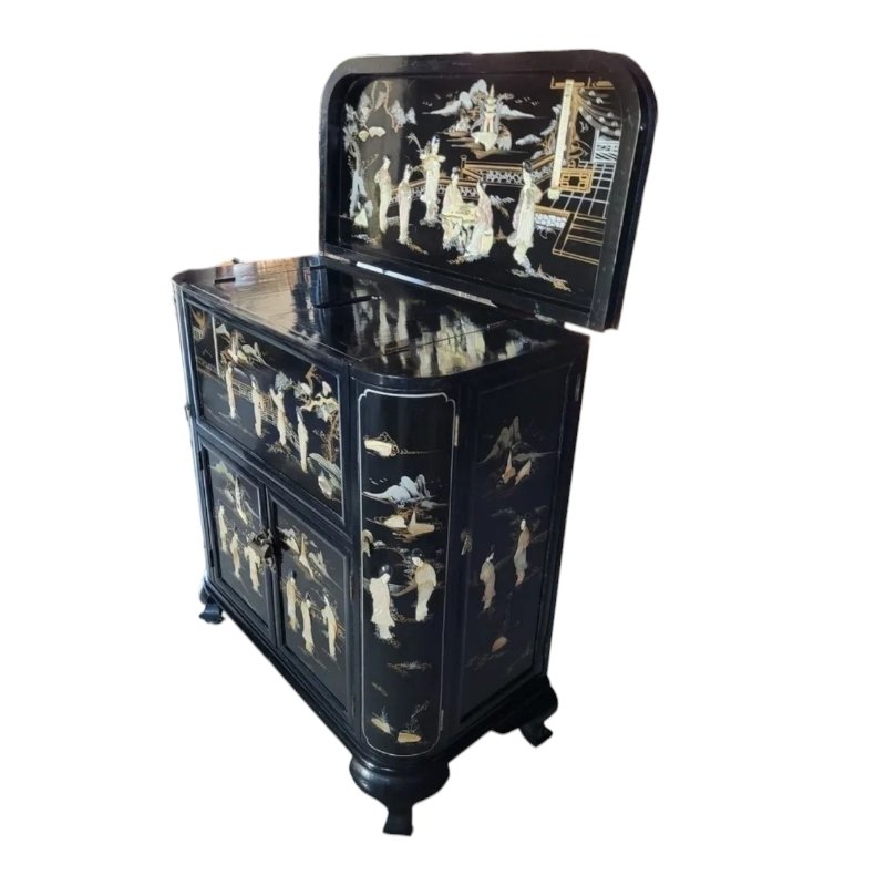 Half -Century Chinese Bar Cabinet with Hard Stones for sale at Pamono