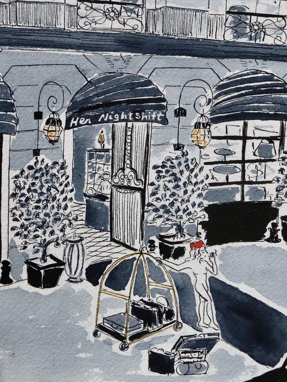 Gabrielle Rul, Her Nightshift, 2022, Watercolor & Ink Drawing for sale ...