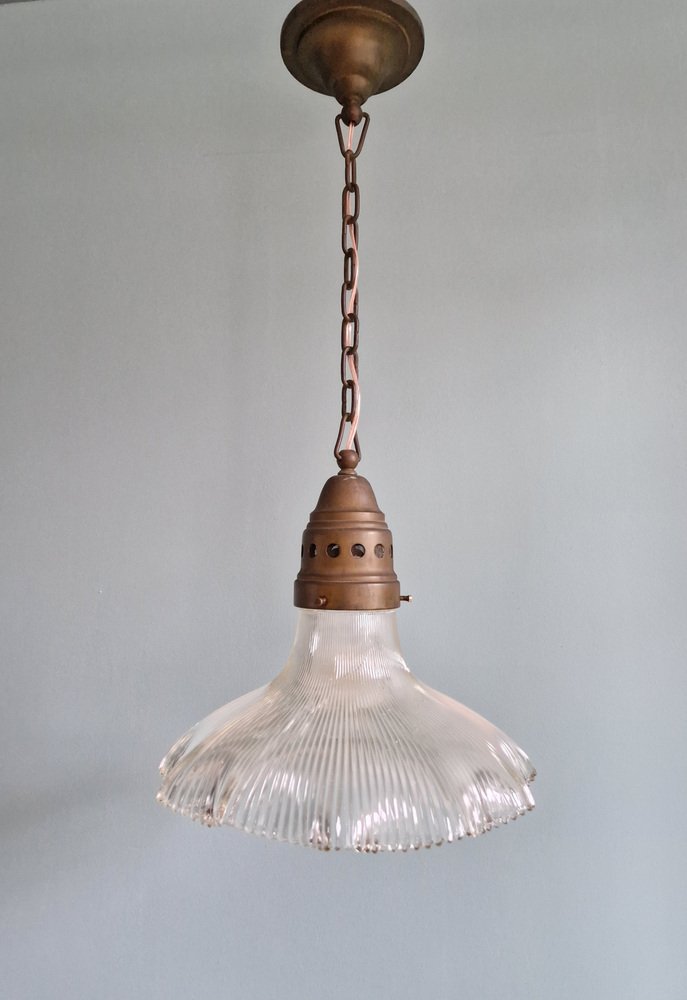 Art Deco Suspension in Transparent Glass, 1920s for sale at Pamono