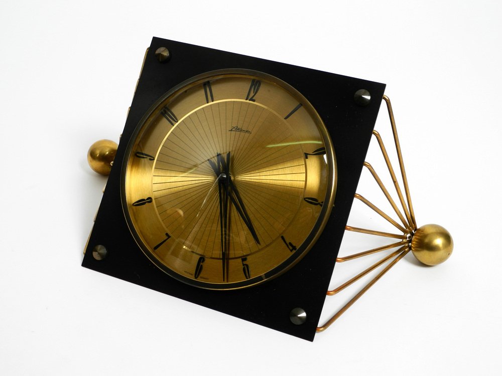 Large Mid-Century Atlanta Table Clock in Brass, 1950s for sale at Pamono