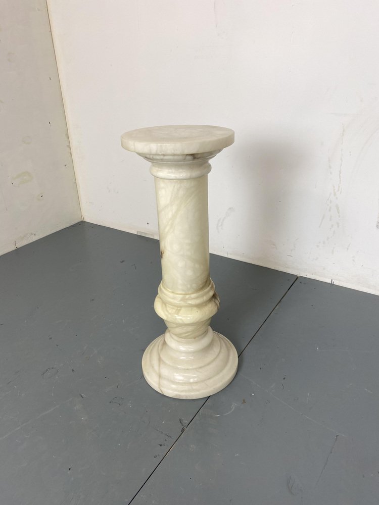 Vintage Spanish Alabaster Pedestal Column with Original Vase, 1970s ...