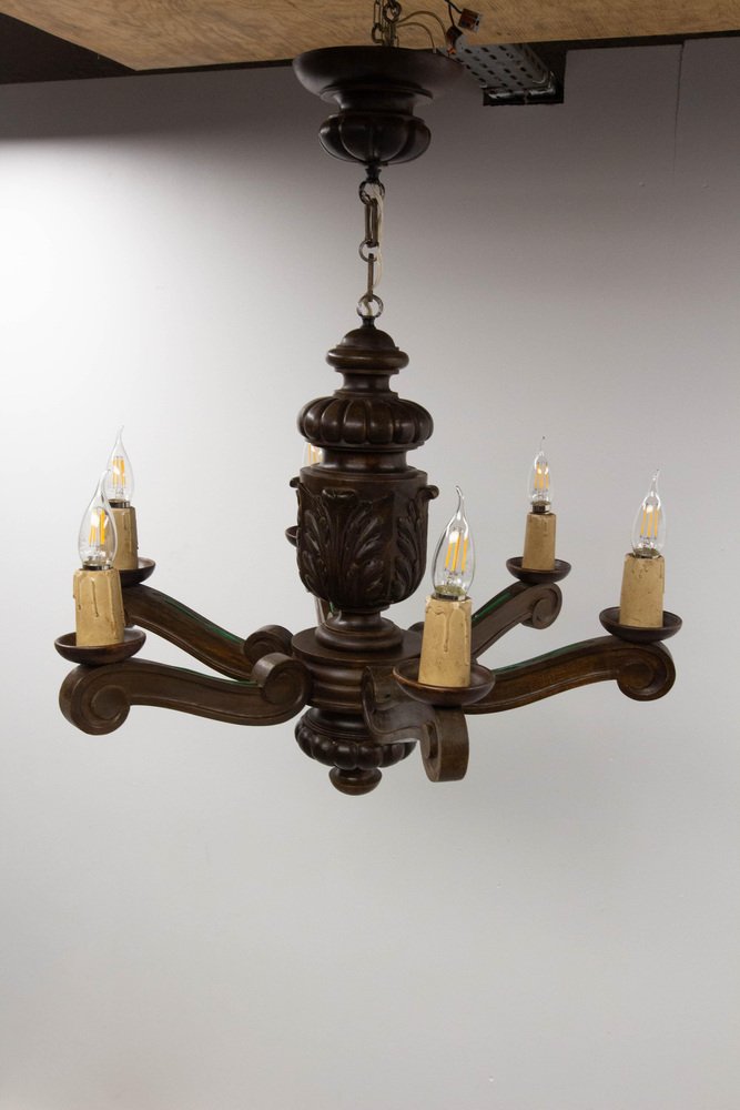 Renaissance Spanish Oak Ceiling Lustre Lamps, 1960s for sale at Pamono
