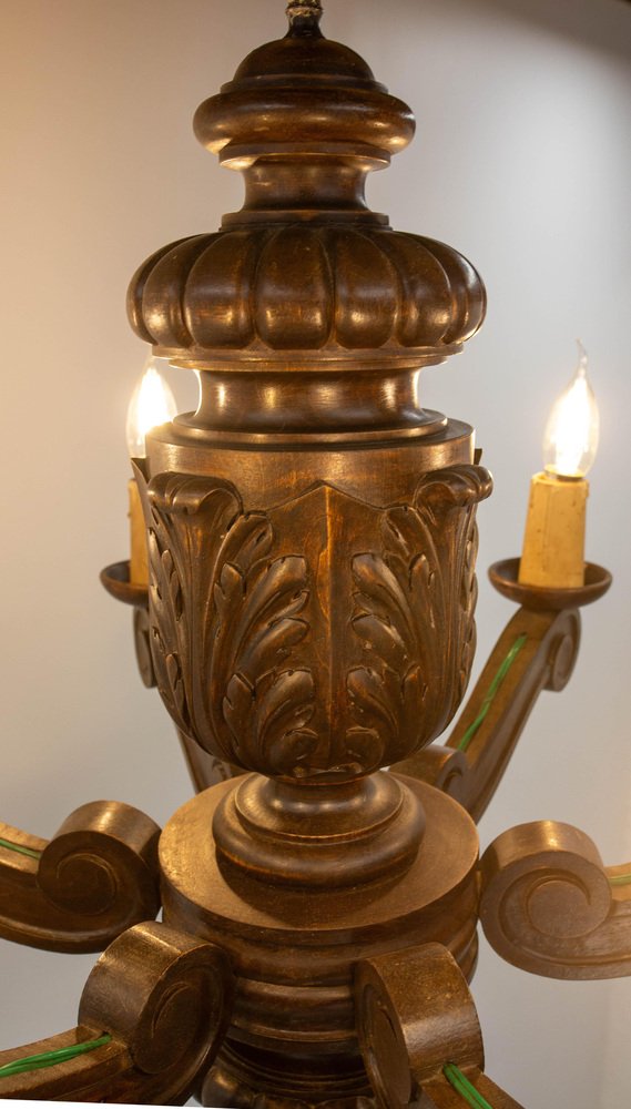 Renaissance Spanish Oak Ceiling Lustre Lamps, 1960s for sale at Pamono