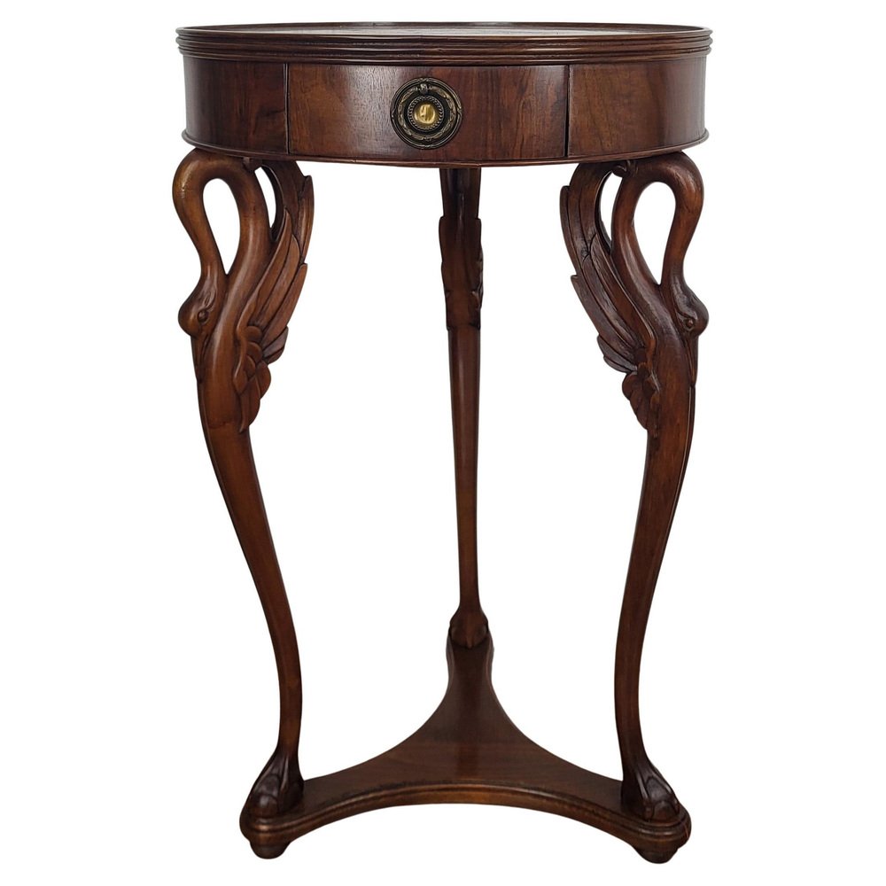 Neoclassical Regency Round Tripod Swan Side Table in Wood, Italy, 1960s ...