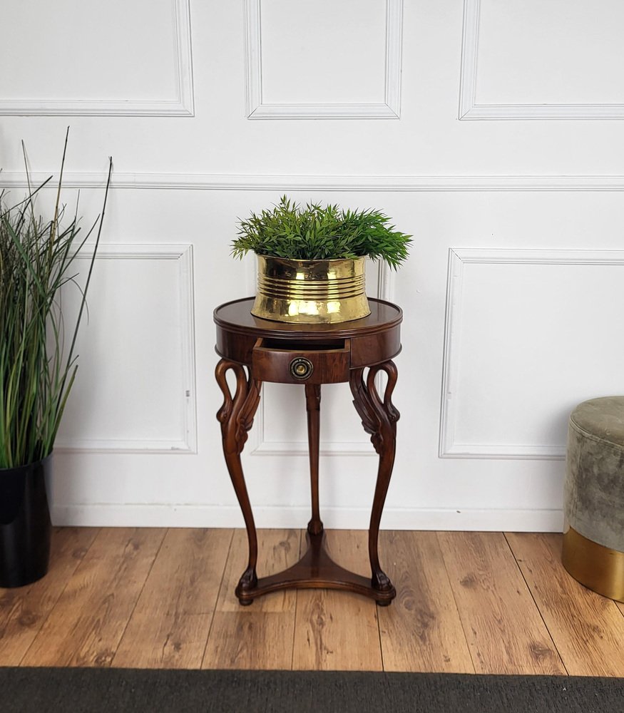 Neoclassical Regency Round Tripod Swan Side Table in Wood, Italy, 1960s for sale at Pamono