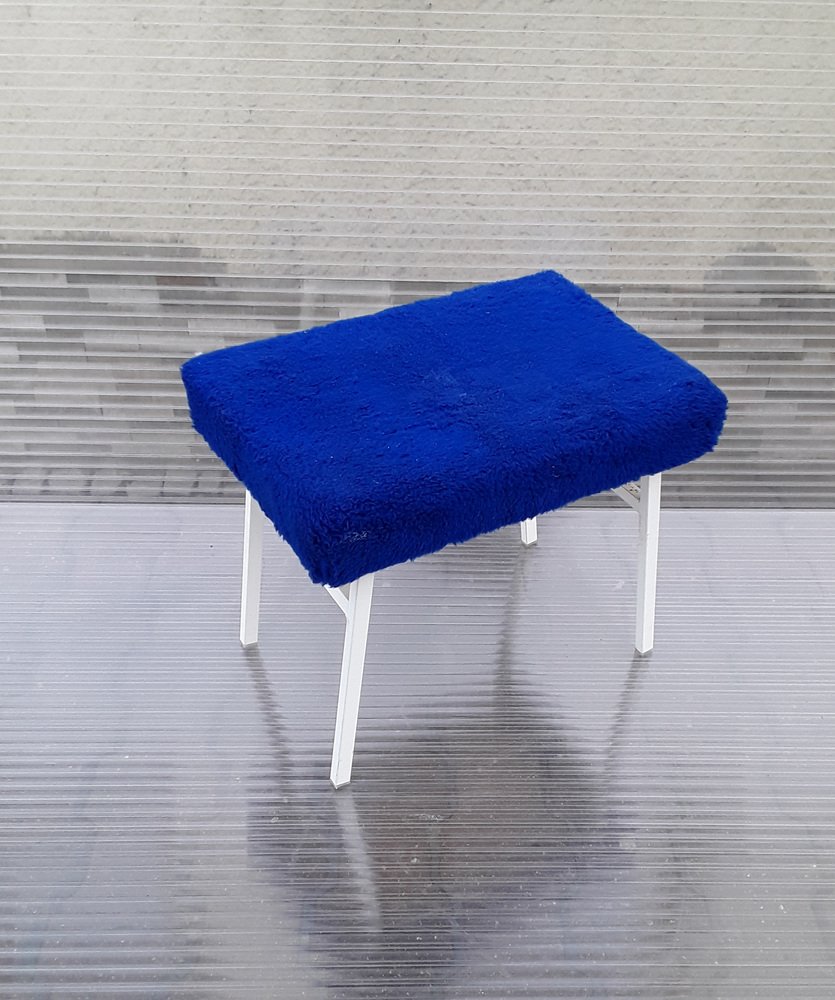 Vintage German Stool with White Metal Frame and Blue Seat, 1970s for ...