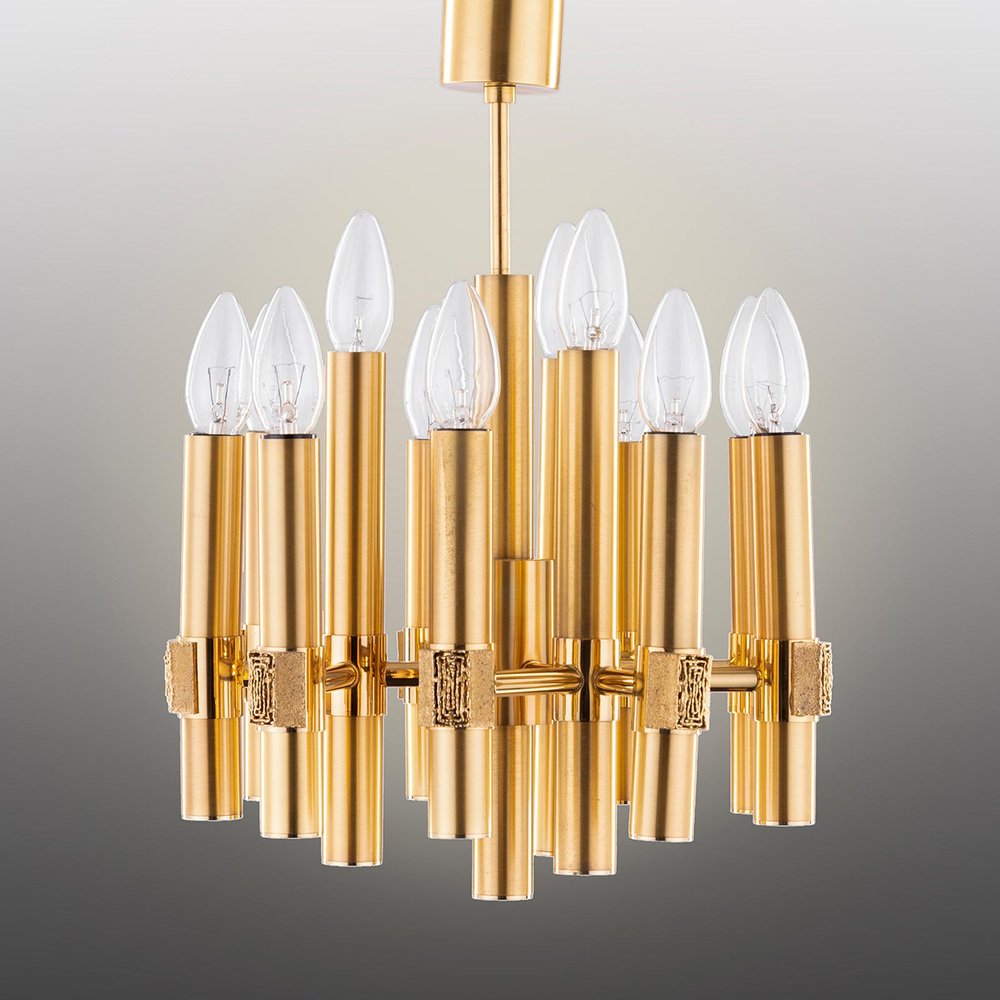 Brutalist Chandelier in Brass with 12 Arms by Angelo Brotto for Esperia ...