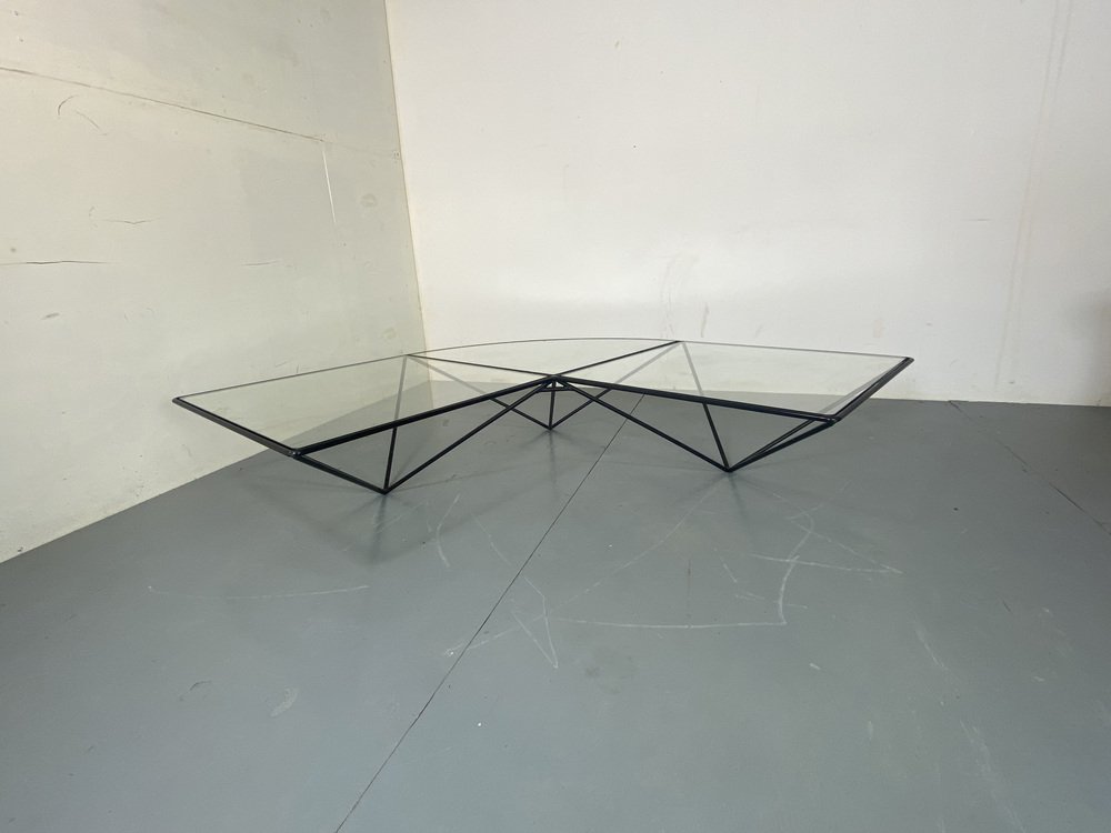 Italian Modernist Stealth Shaped Steel and Glass Coffee Table, 1980s ...