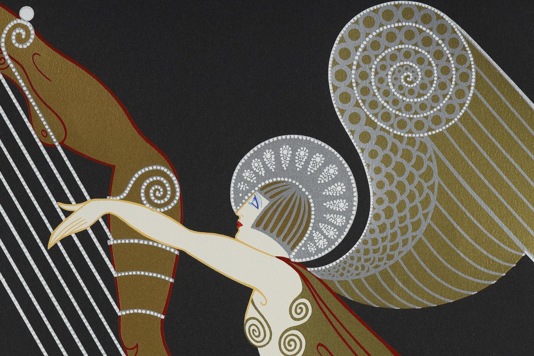 Erté, The Angel with the Harp, 1926, Color Lithograph for sale at Pamono