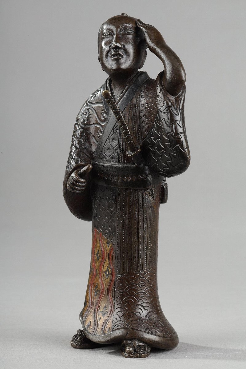 Bronze Figures of a Geisha and a Samurai, 1900, Set of 2 for sale at Pamono