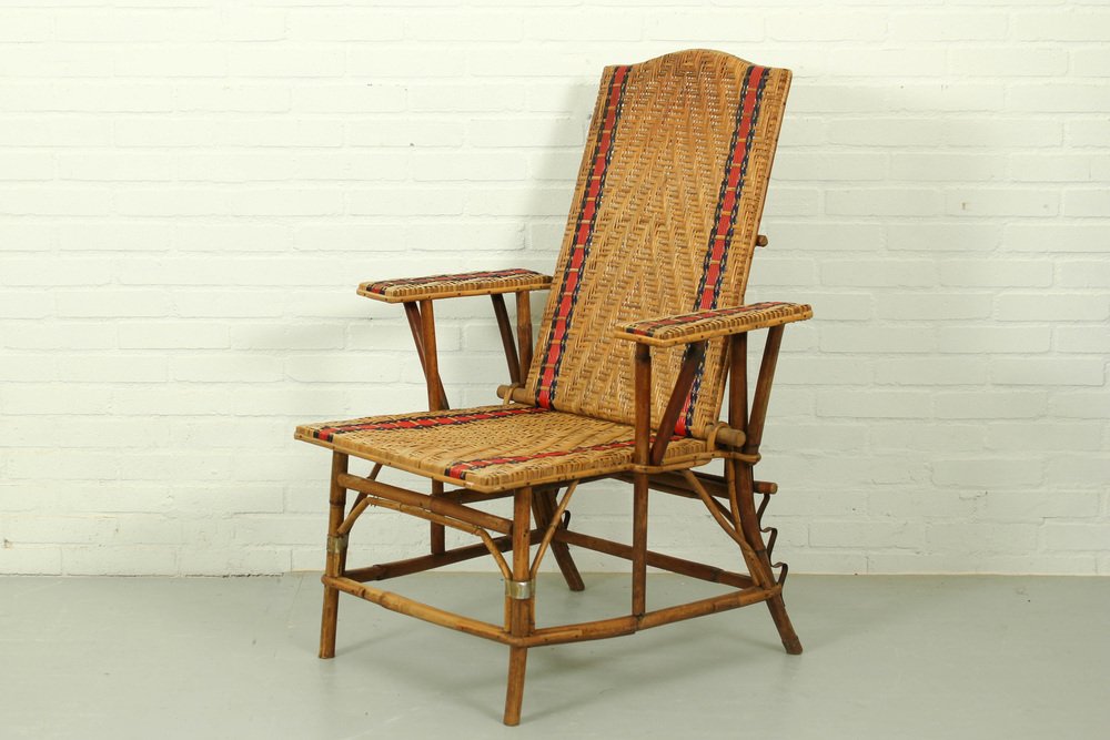 French Art Deco Rattan Lounge Chair / Recliner, 1920s for sale at Pamono