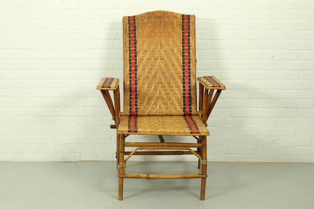 French Art Deco Rattan Lounge Chair / Recliner, 1920s for sale at Pamono