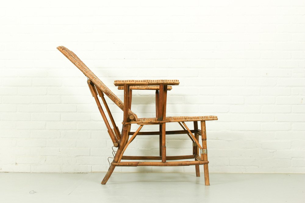 French Art Deco Rattan Lounge Chair / Recliner, 1920s for sale at Pamono