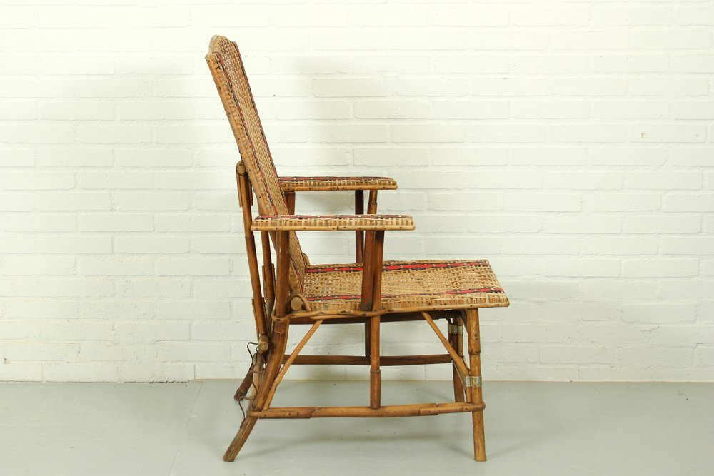 French Art Deco Rattan Lounge Chair / Recliner, 1920s for sale at Pamono