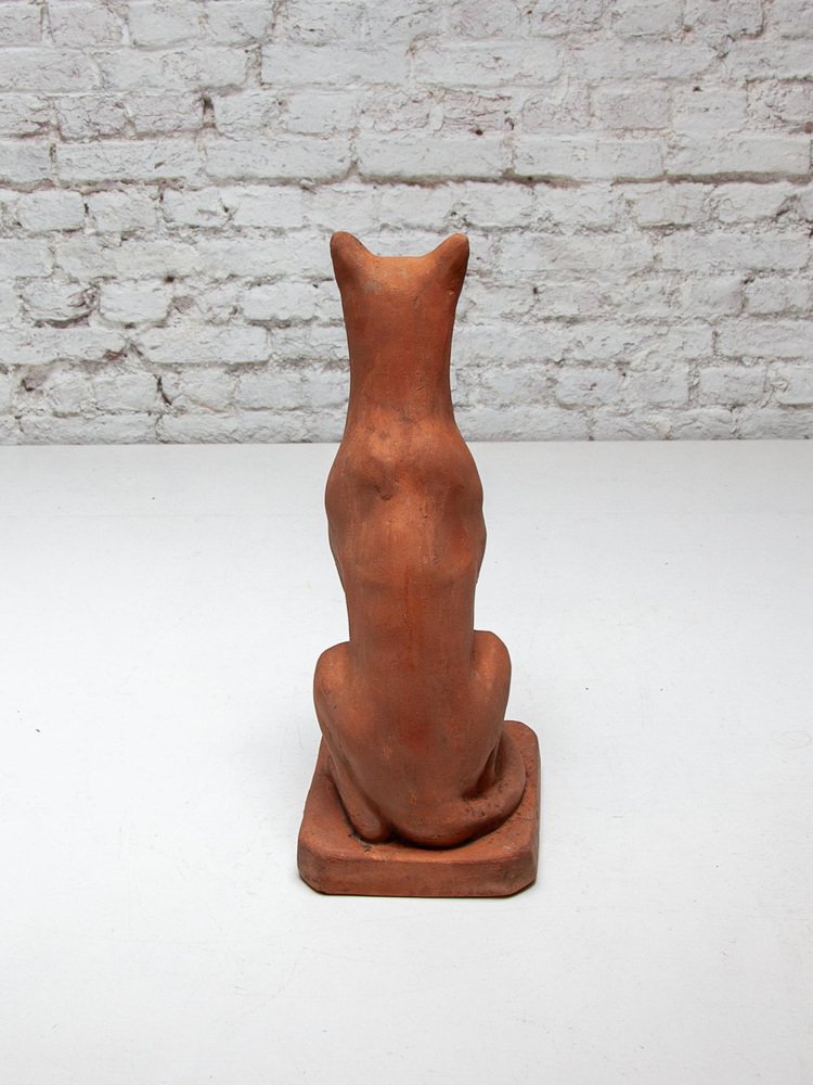 Terracotta Sculpture of a Sitting Cat, 1970s for sale at Pamono