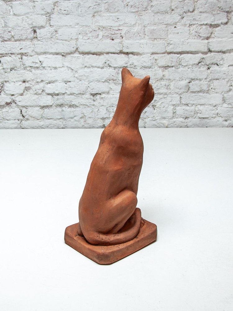 Terracotta Sculpture of a Sitting Cat, 1970s for sale at Pamono
