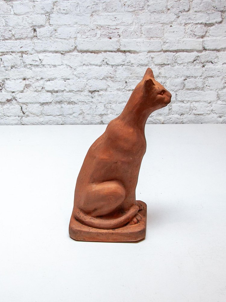 Terracotta Sculpture of a Sitting Cat, 1970s for sale at Pamono