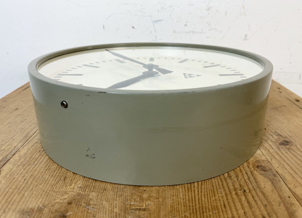 Grey Industrial Factory Wall Clock from Pragotron, 1960s for sale at Pamono