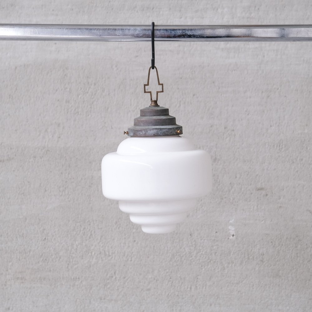 Stepped Glass Opaline Pendant Light for sale at Pamono