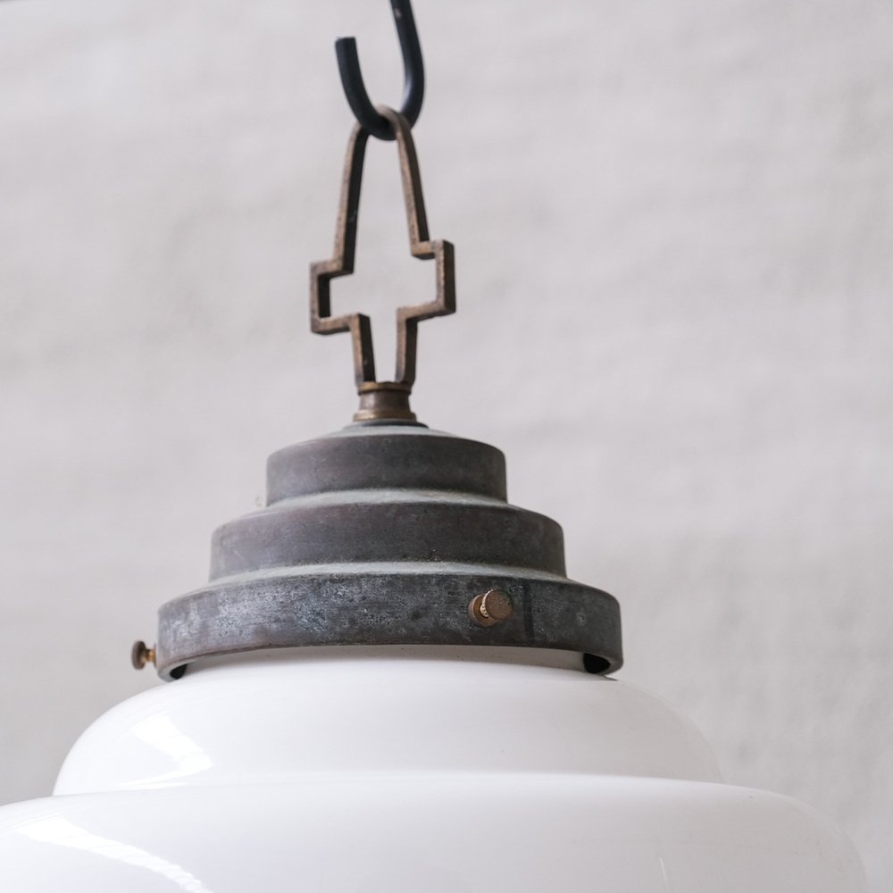 Stepped Glass Opaline Pendant Light for sale at Pamono