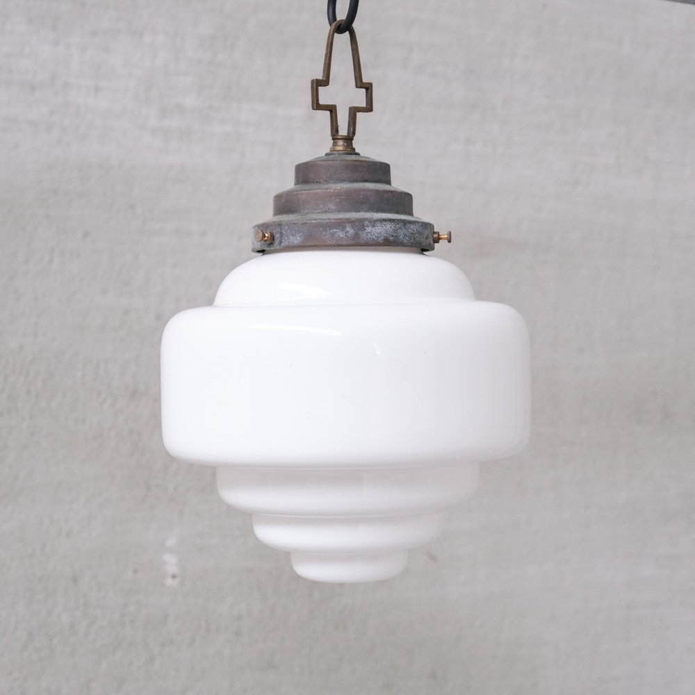 Stepped Glass Opaline Pendant Light for sale at Pamono