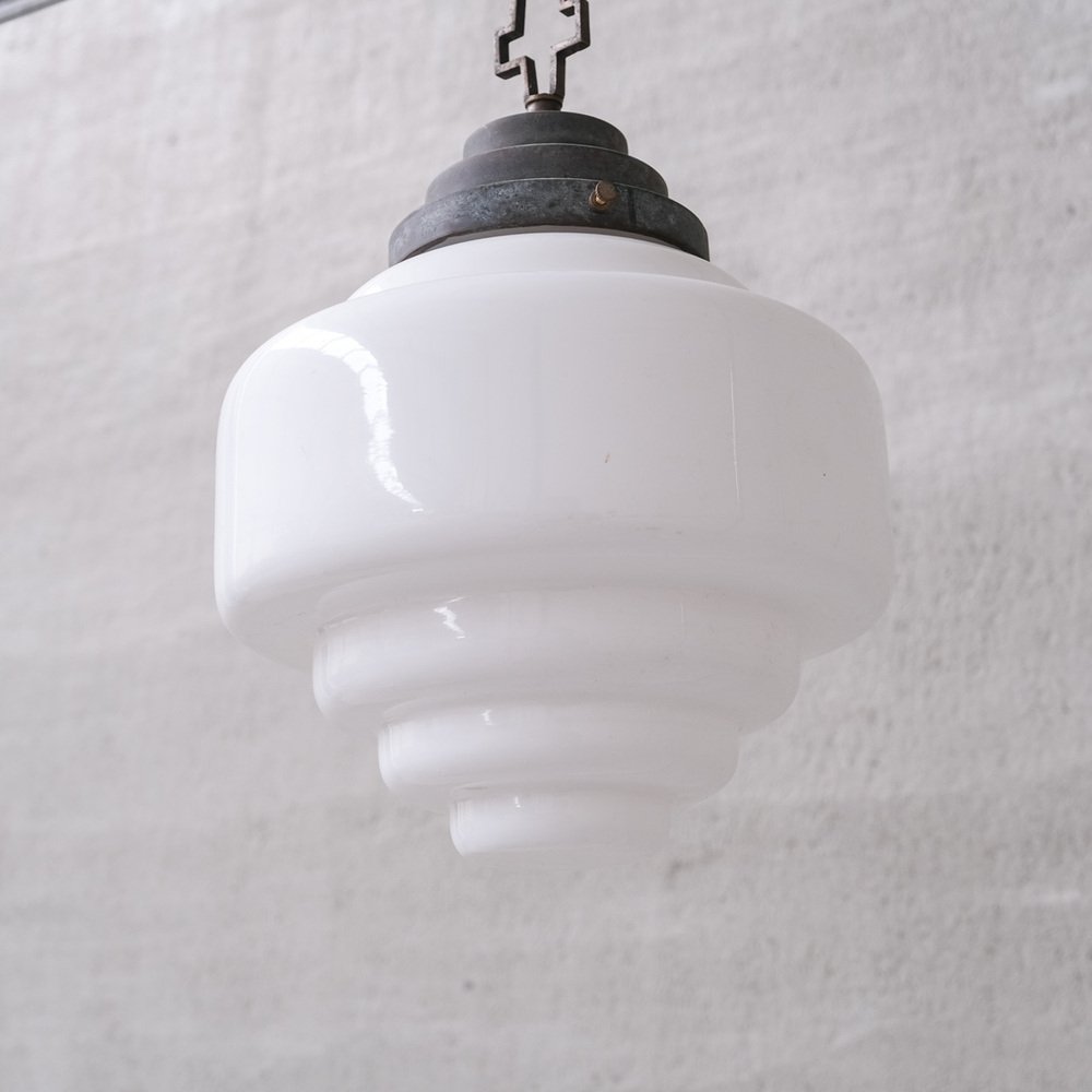 Stepped Glass Opaline Pendant Light for sale at Pamono