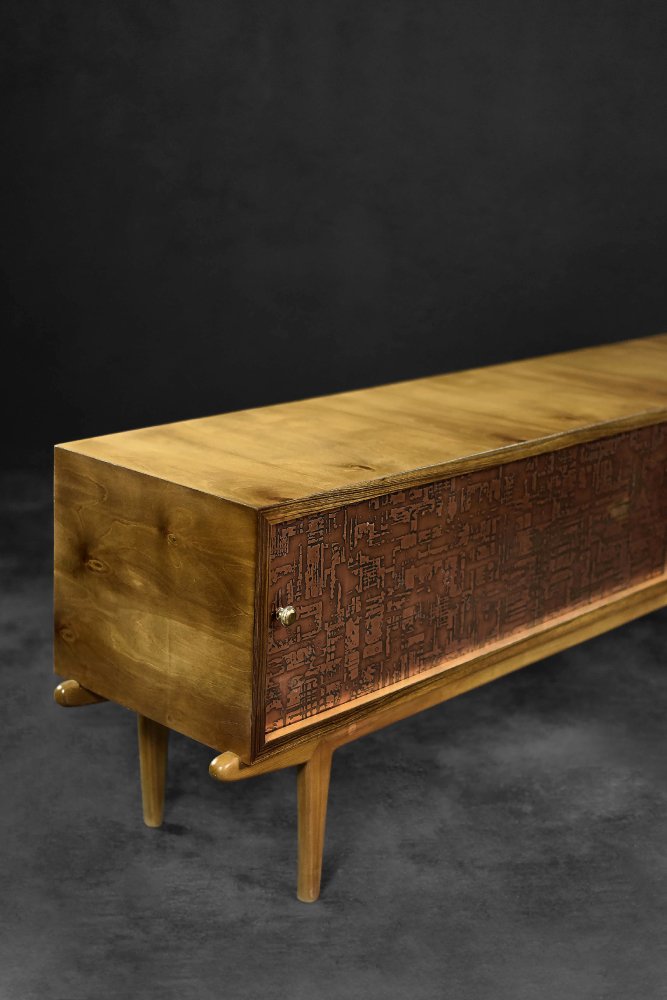 Mid-Century Scandinavian Modern Birch Sideboard with Copper Relief on ...