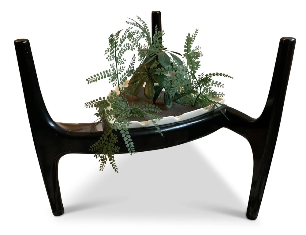 Mid-Century Glazed Triform Ebonised Coffee Table with Royal Haeger ...