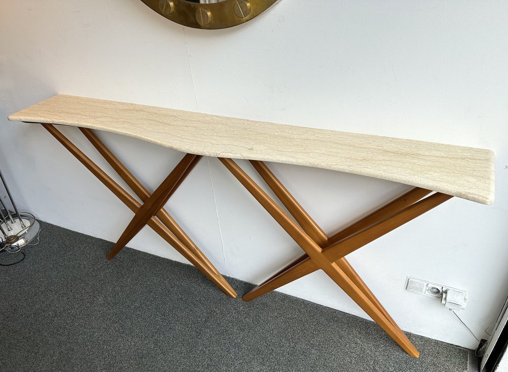 Mid-Century Italian Modern Wood and Marble Wave Console Table, 1980s ...