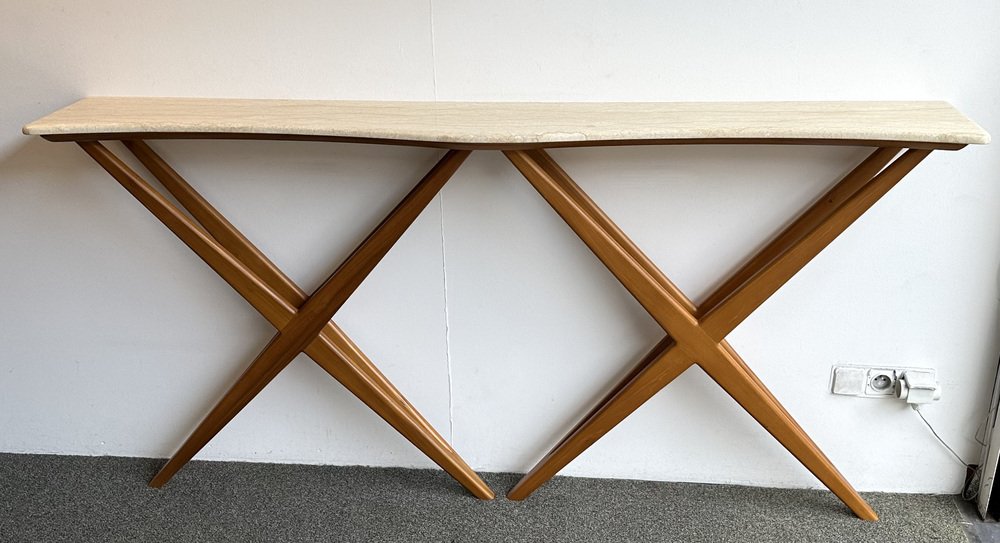Mid-Century Italian Modern Wood and Marble Wave Console Table, 1980s ...