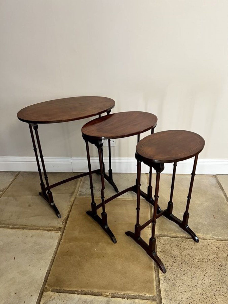Antique Edwardian Mahogany Inlaid Nesting Tables, 1900, Set of 3 for ...