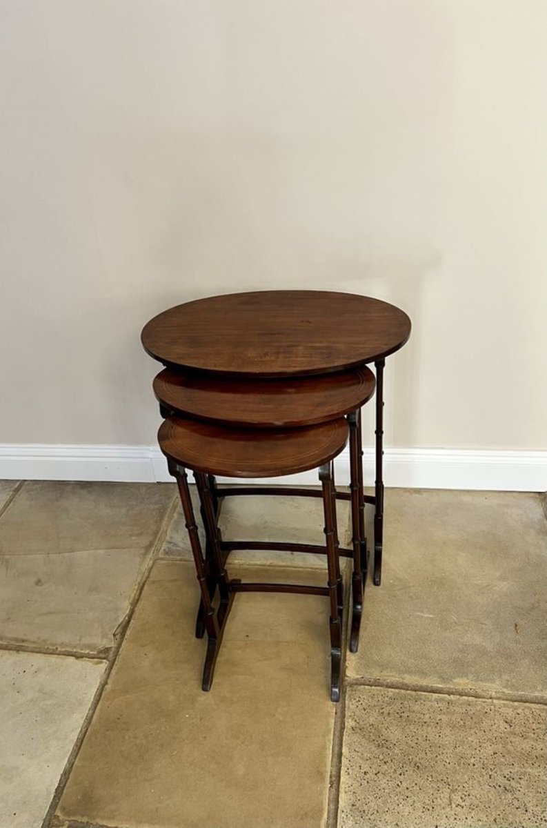 Antique Edwardian Mahogany Inlaid Nesting Tables, 1900, Set of 3 for ...