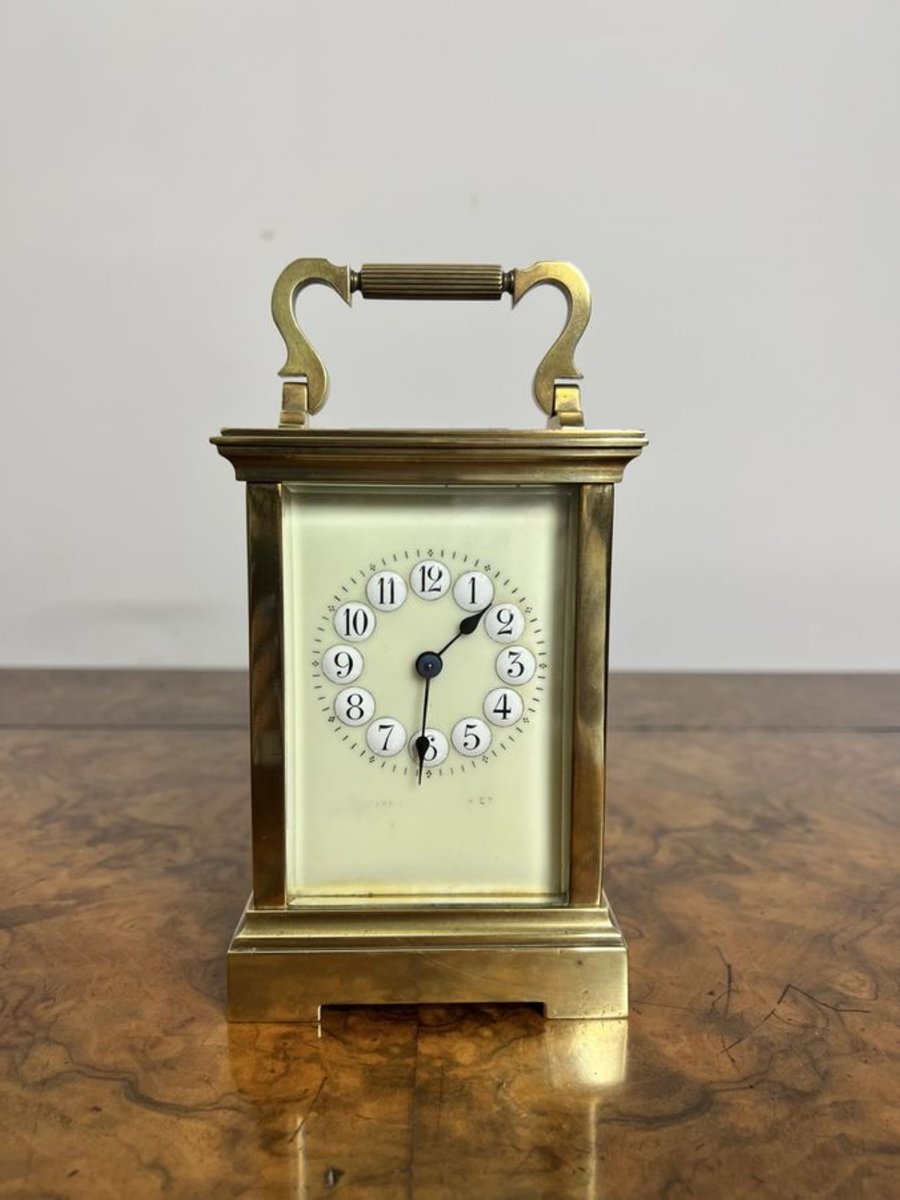 Large Antique French Brass Carriage Clock, 1890s for sale at Pamono